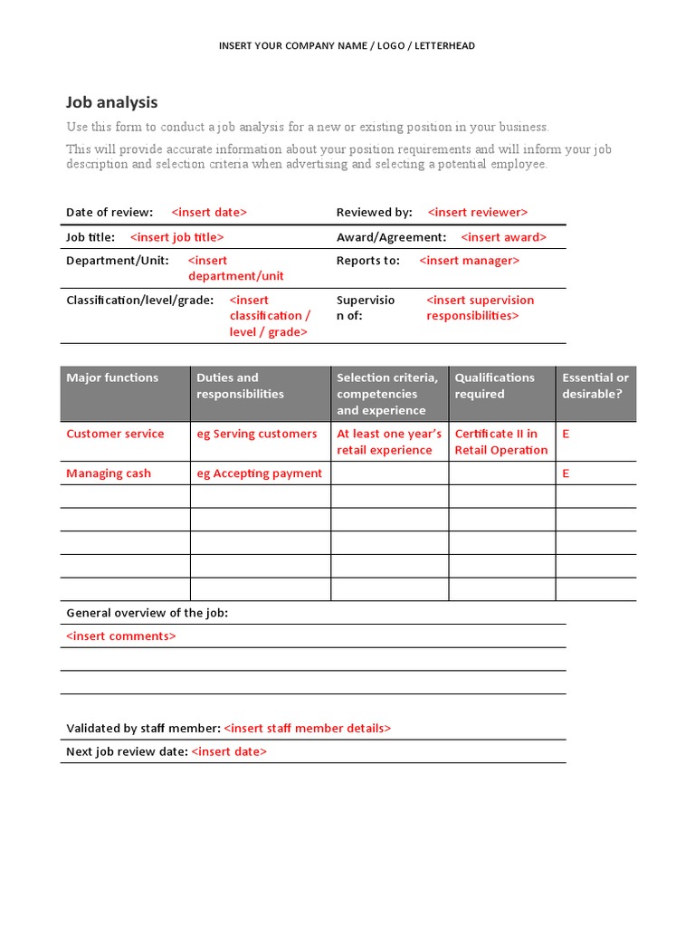 Job Analysis Template for Recruitment | PDF | Career & Growth | Business