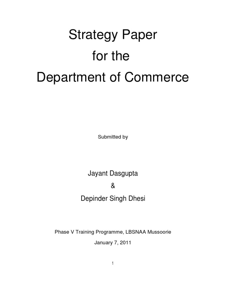 Strategy Paper For The Department of Commerce: Jayant Dasgupta ...