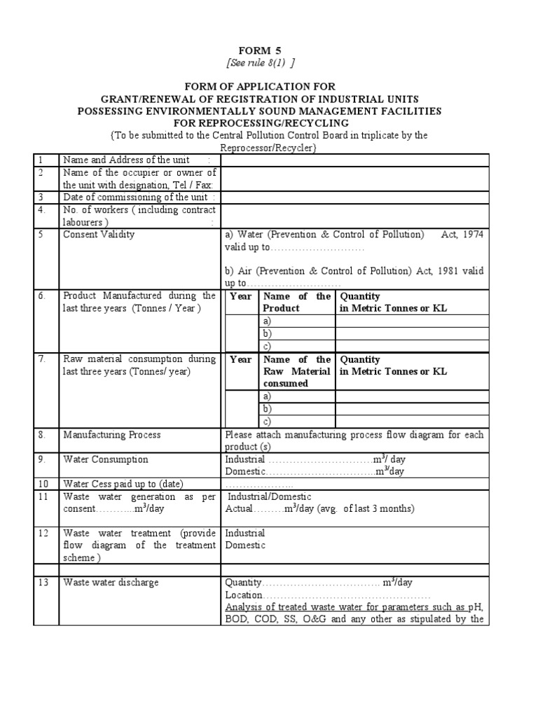 Message - 4 - FORM 5 - APPLICATION FORM FOR REGISTRATION AS RECYLER OF ...