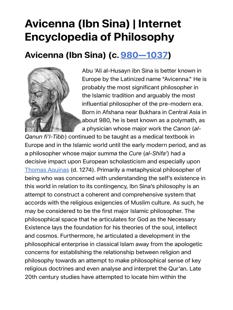 Avicenna (Ibn Sina) - Internet Encyclopedia of Philosophy | PDF | Nous | Ontology
