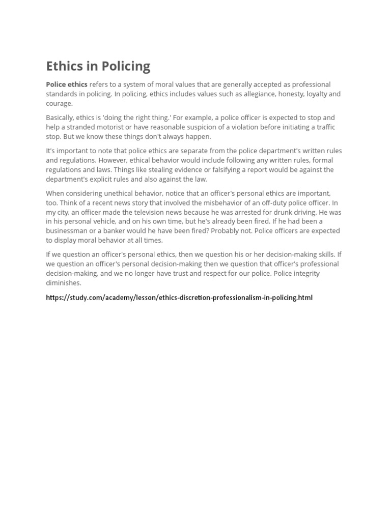 Ethics in Policing | PDF