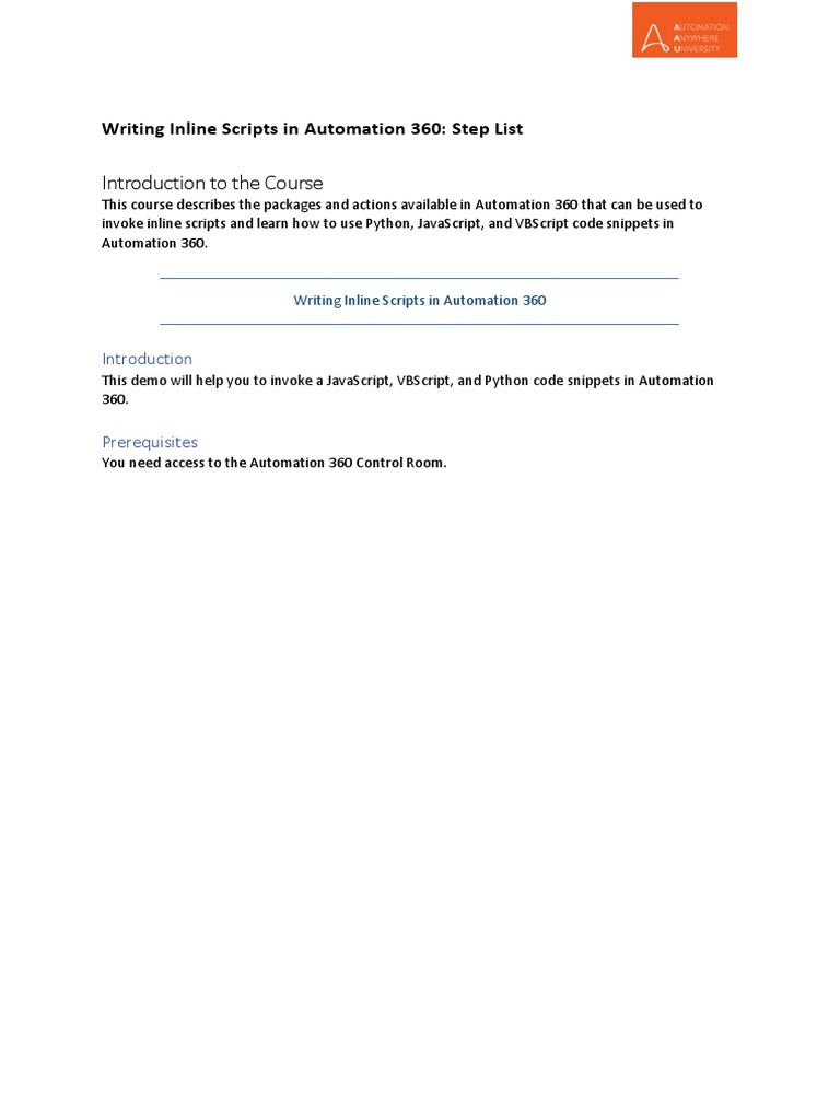 Aa Writinginlinescriptsinautomation360 Steplist | PDF | Java Script | Microsoft Excel