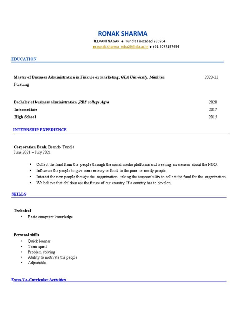 Ronak Sharma - RESUME 1 | PDF