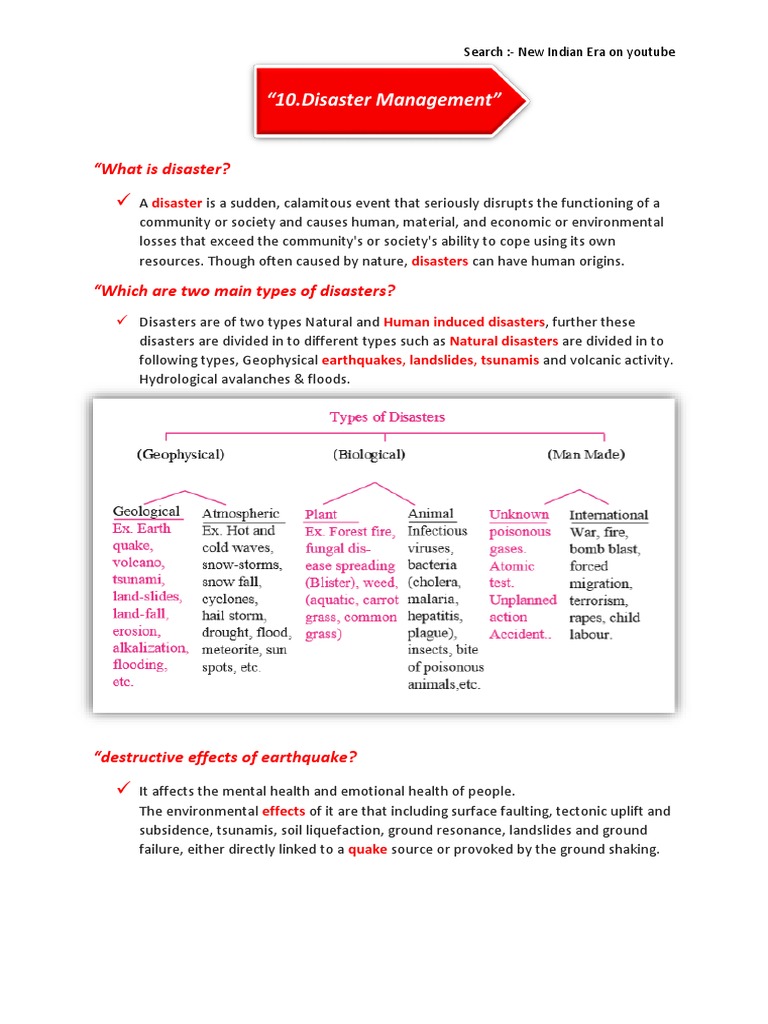 Disaster Management Overview for Class 10 | PDF | Earthquakes ...