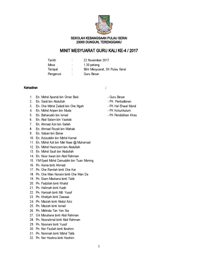 Contoh Format Minit Mesyuarat | PDF