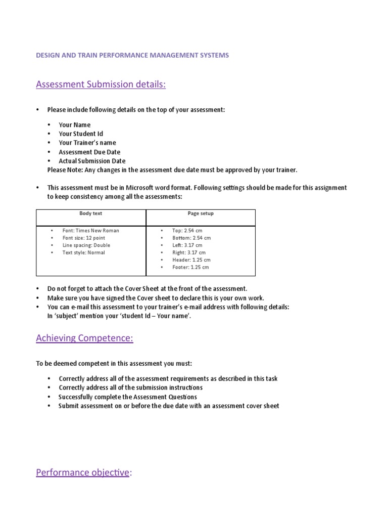 Assessment Submission Details:: Design and Train Performance Management ...