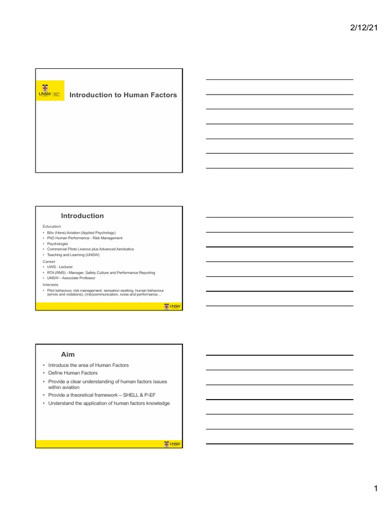 AVIA1321 Intro To Human Factors 2021 Handout | PDF | Human Factors And ...