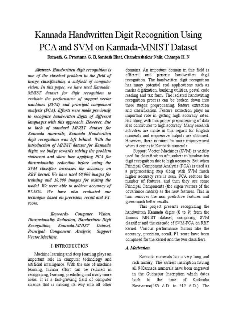 Kannada Digit Recognition with SVM-PCA | PDF | Principal Component ...