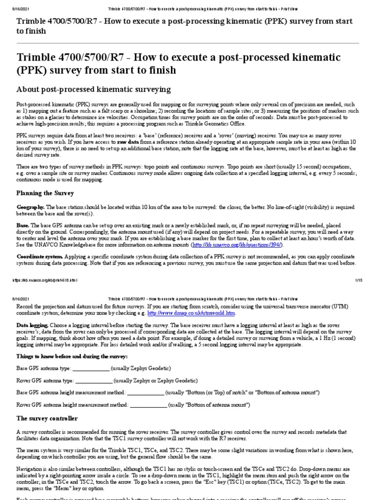 PPK Survey Guide for Trimble 4700/5700/R7 | PDF | Surveying | Computer File