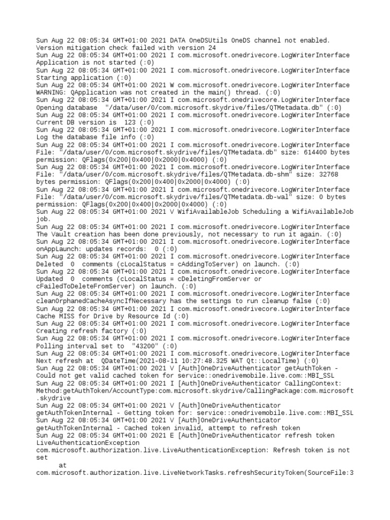 OneDrive Authentication Logs Show Refresh Token Invalid Errors | PDF | Computer File | Java ...