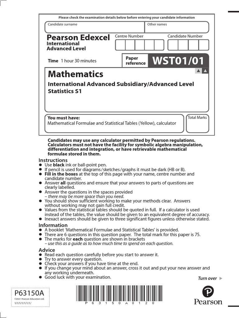 WST01 01 Que 20210427 | PDF | Probability Distribution | Calculator