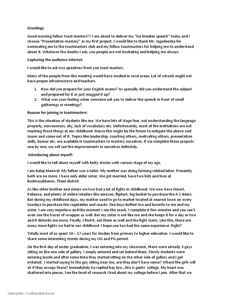 Ice Breaker Speech: My Journey to Mastery | PDF