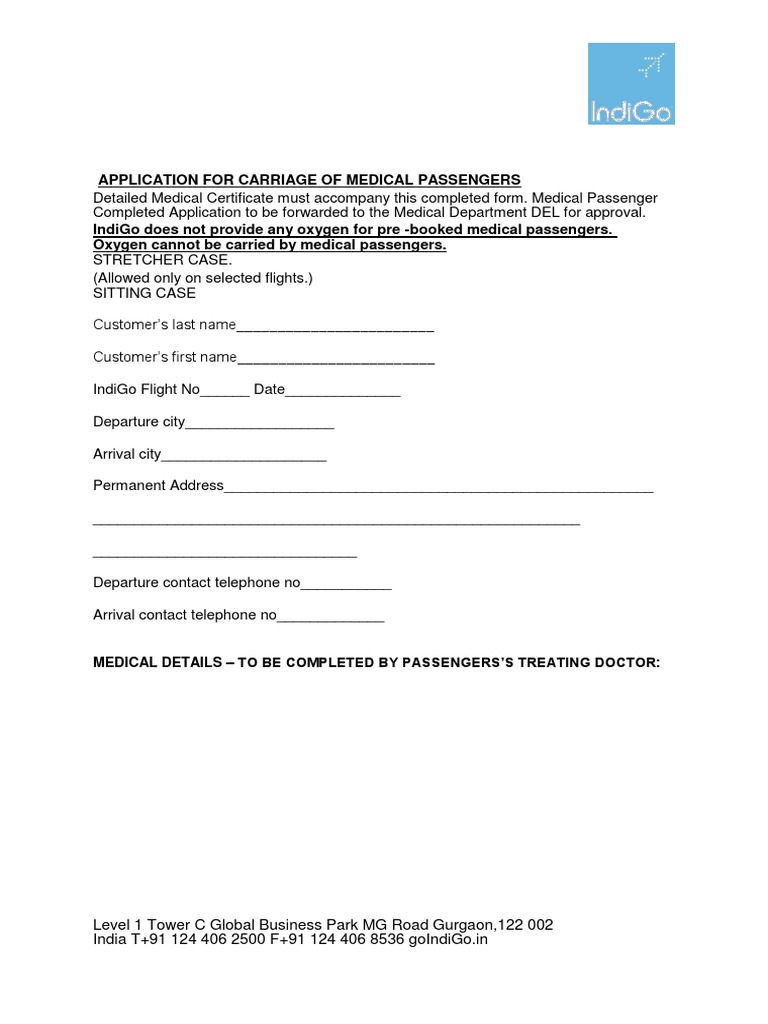 Application For Carriage of Medical Passengers | PDF | Medicine ...