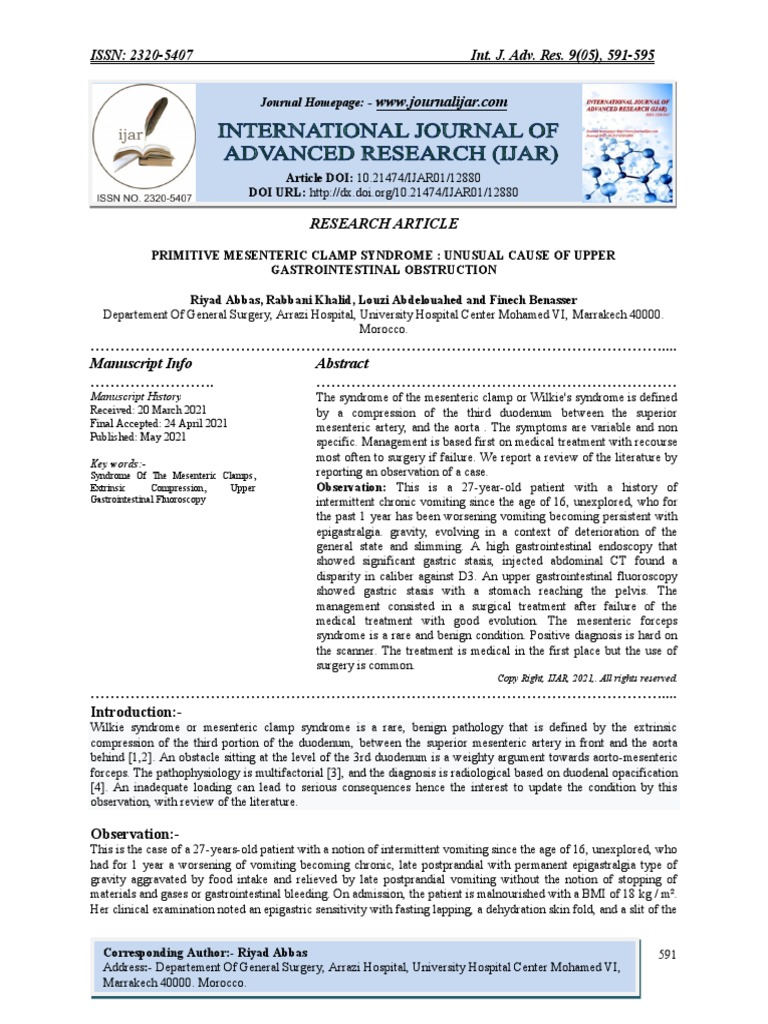 Mesenteric Clamp Syndrome Case Study | PDF | Gastroenterology | Medicine