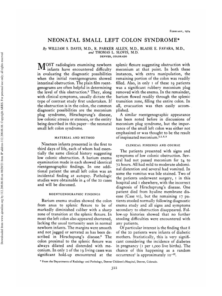 Neonatal Small Left Colon Syndrome : by and | PDF | Large Intestine ...