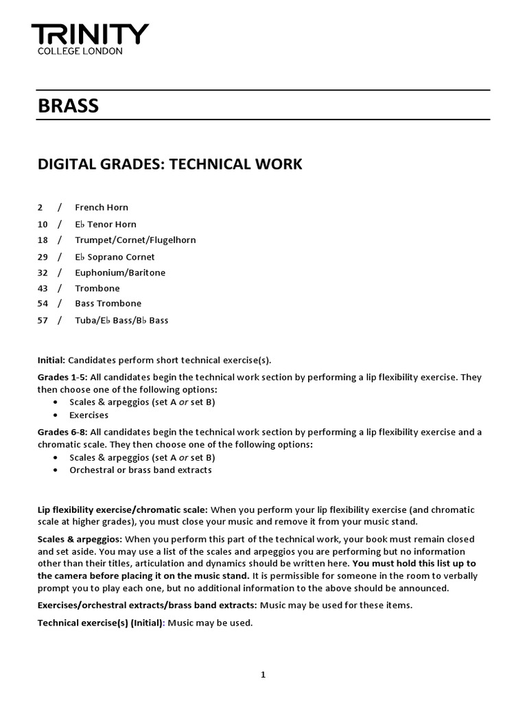 Trinity Brass Digital Exam Syllabus 2025 | PDF | Scale (Music) | Trumpet