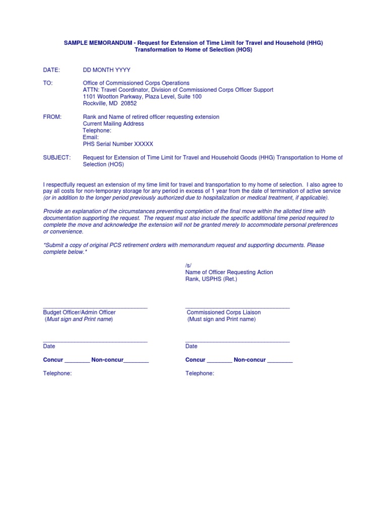 SAMPLE MEMORANDUM - Request For Extension of Time Limit For Travel and ...