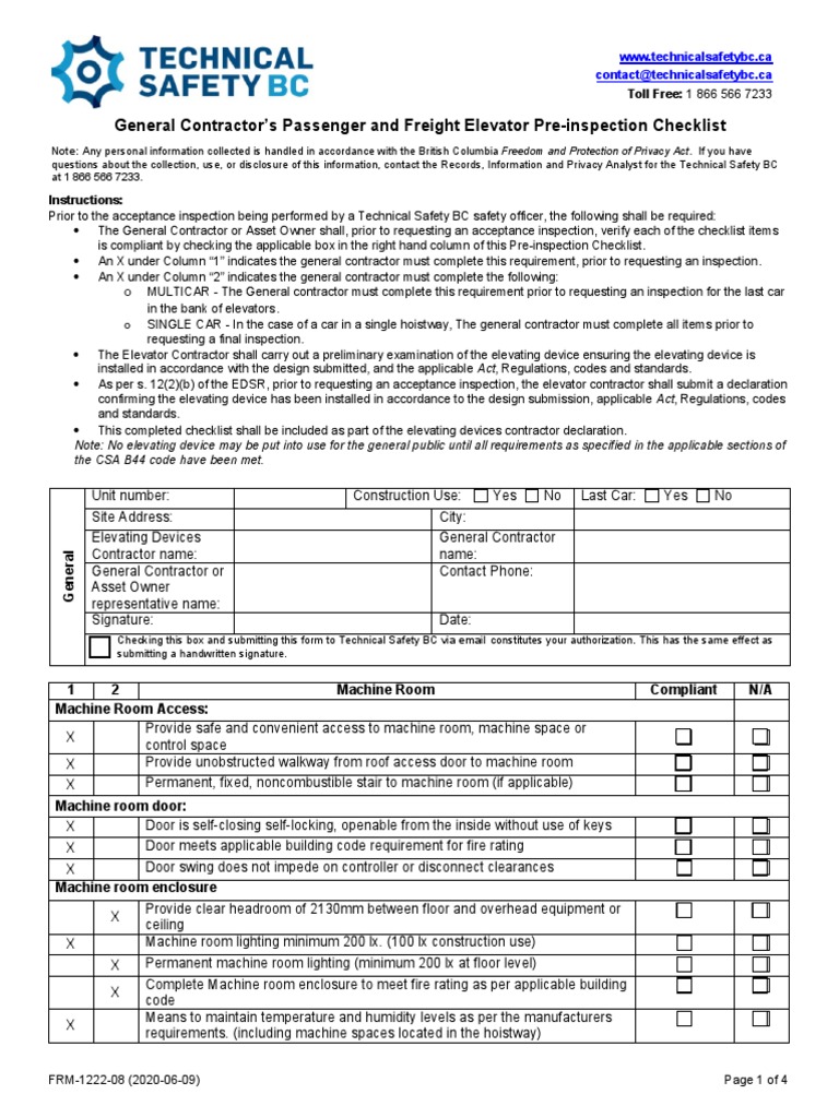 Passenger Lift Inspection Checklist | PDF | Elevator | Door