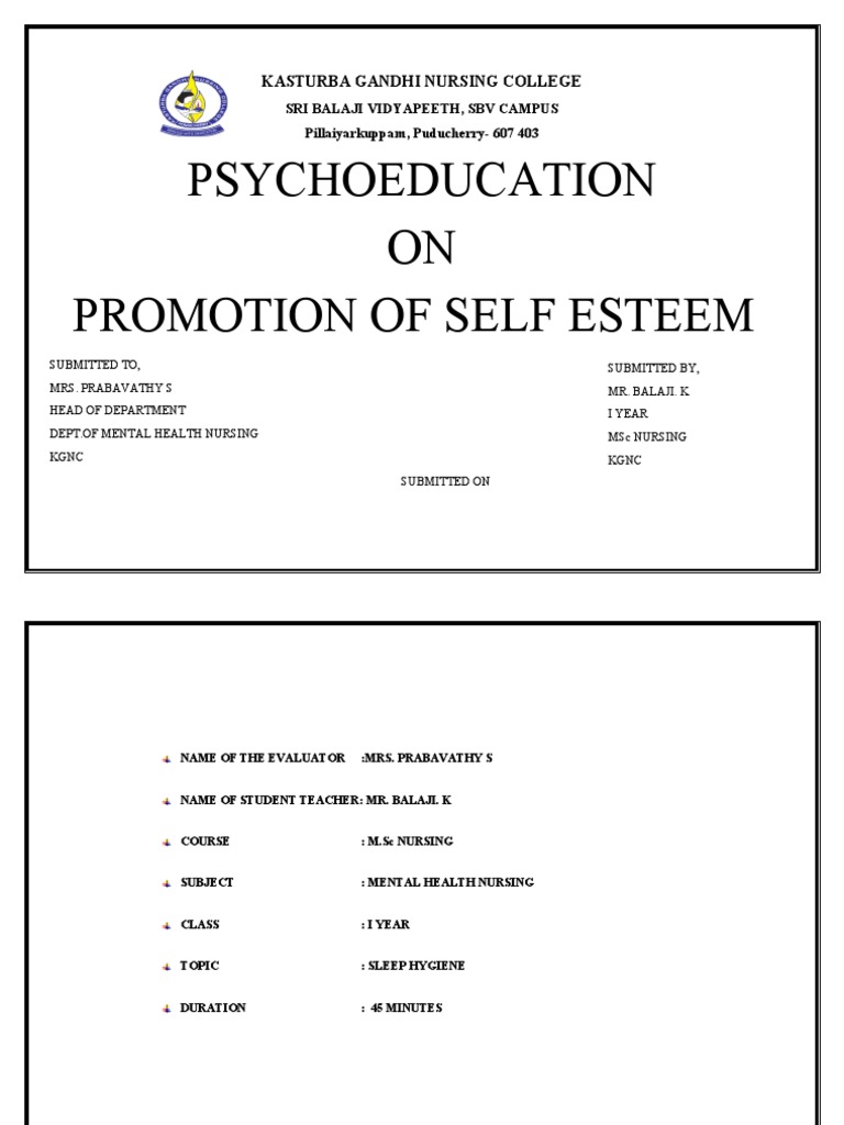 Promotion of Self Esteem | PDF | Self Esteem | Sleep