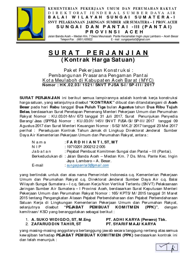 Surat Perjanjian: (Kontrak Harga Satuan) | PDF