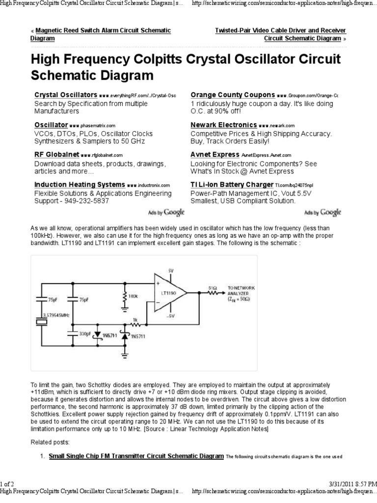 High Frequency Colpitts Crystal Oscillator Circuit Schematic Diagram _ schematicwiring ...