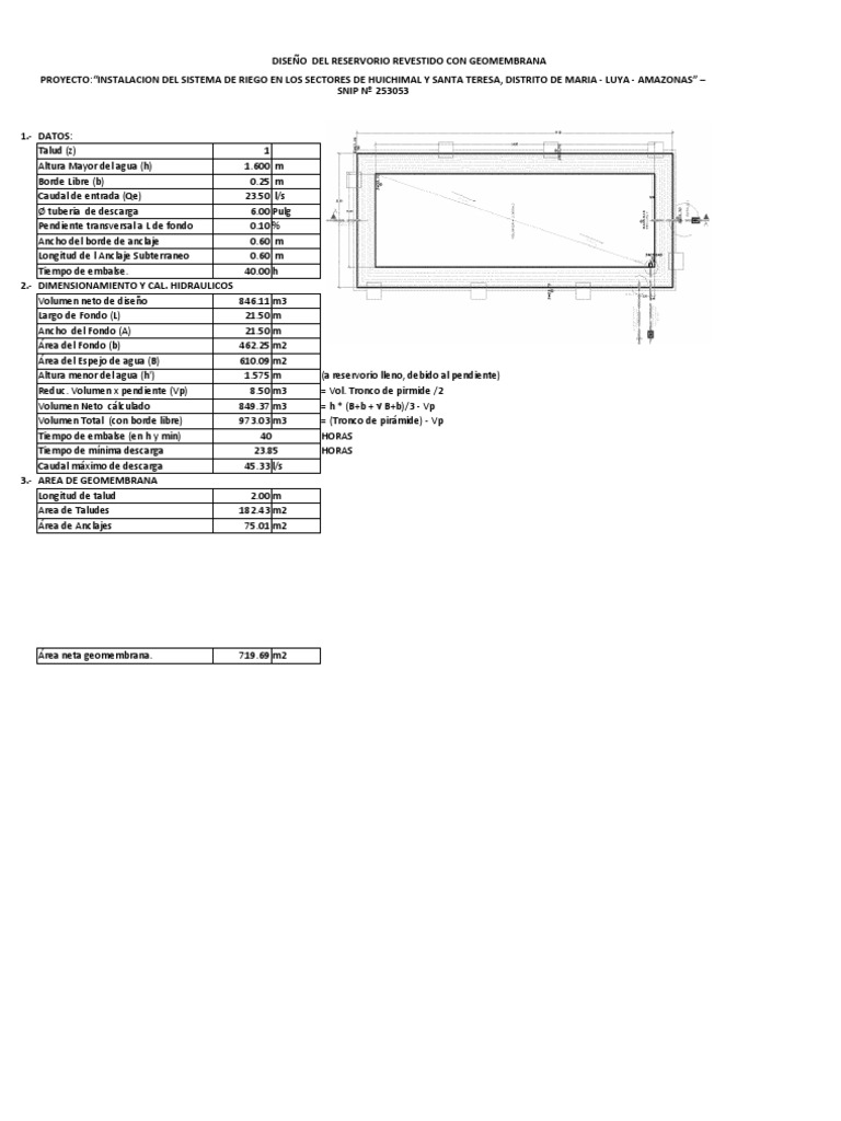 Diseño Reservorio Geomembrana | PDF