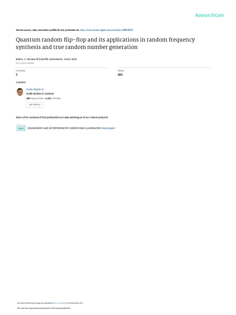 Quantum Random Ip - Op and Its Applications in Random Frequency Synthesis and True Random Number ...