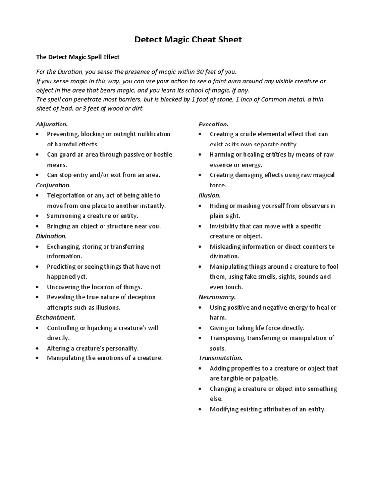 Detect Magic Cheat Sheet | PDF