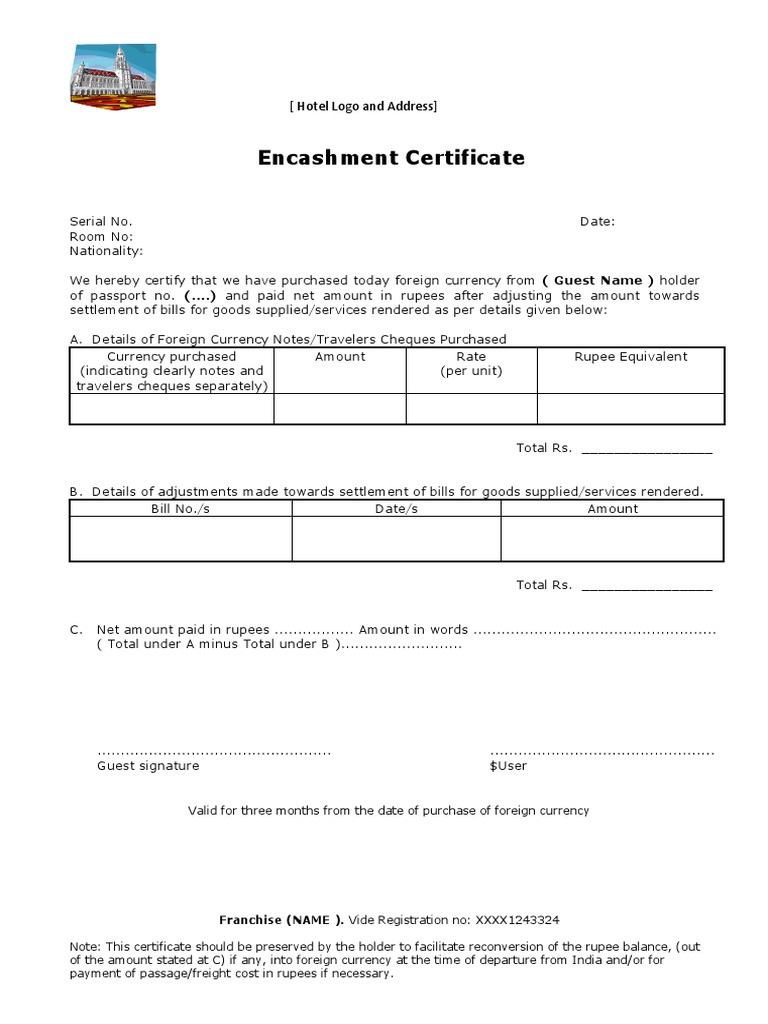Encashment Certificate Sample 2 Ind | PDF | Business | Finance & Money ...