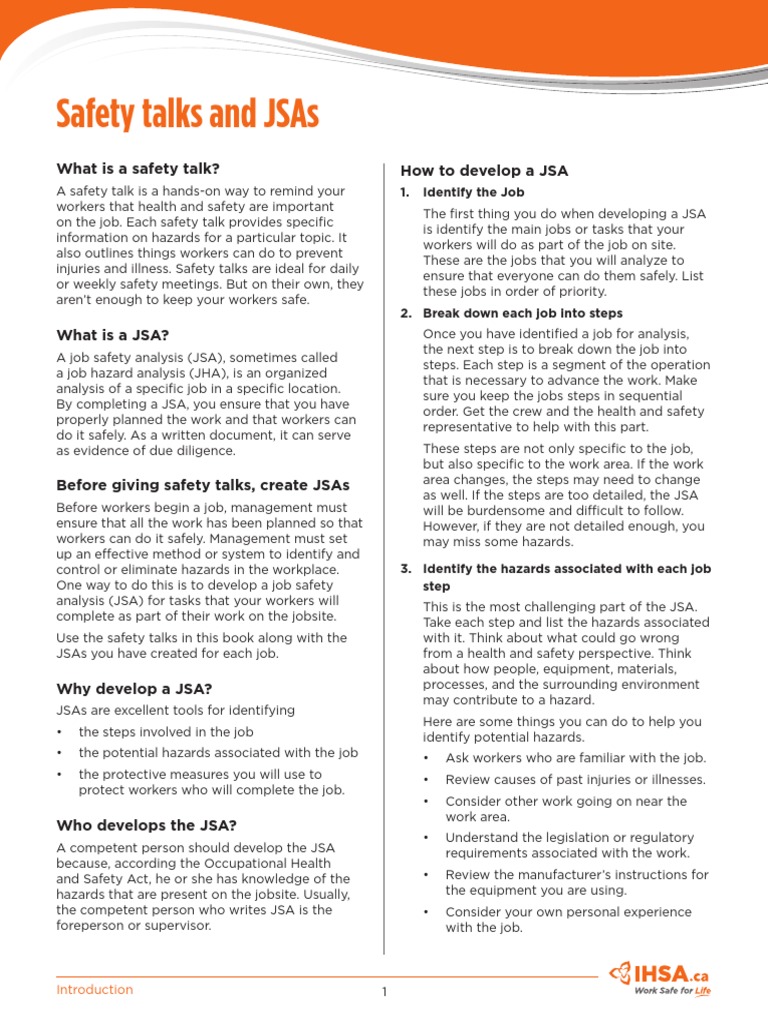 Safety Talks and Jsas: What Is A Safety Talk? How To Develop A Jsa ...
