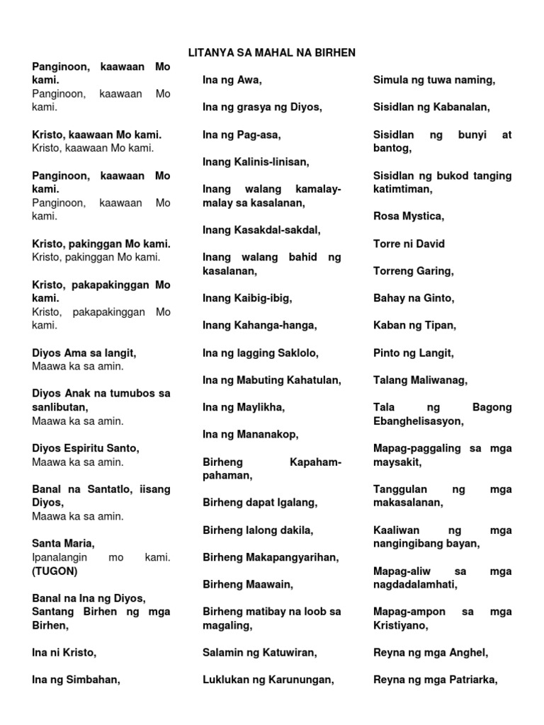 Litanya Sa Mahal Na Birhen | PDF