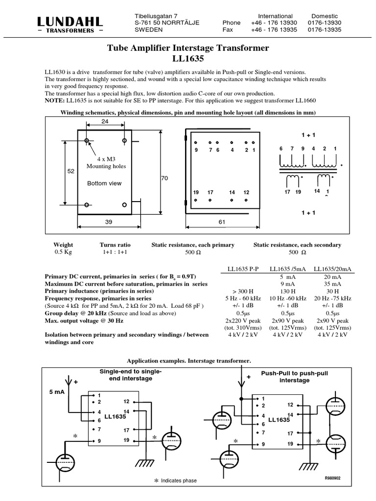 Tube Amplifier Interstage Transformer LL1635 | PDF | Transformer ...