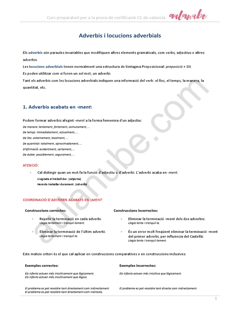 Adverbis I Locucions Adverbials | PDF
