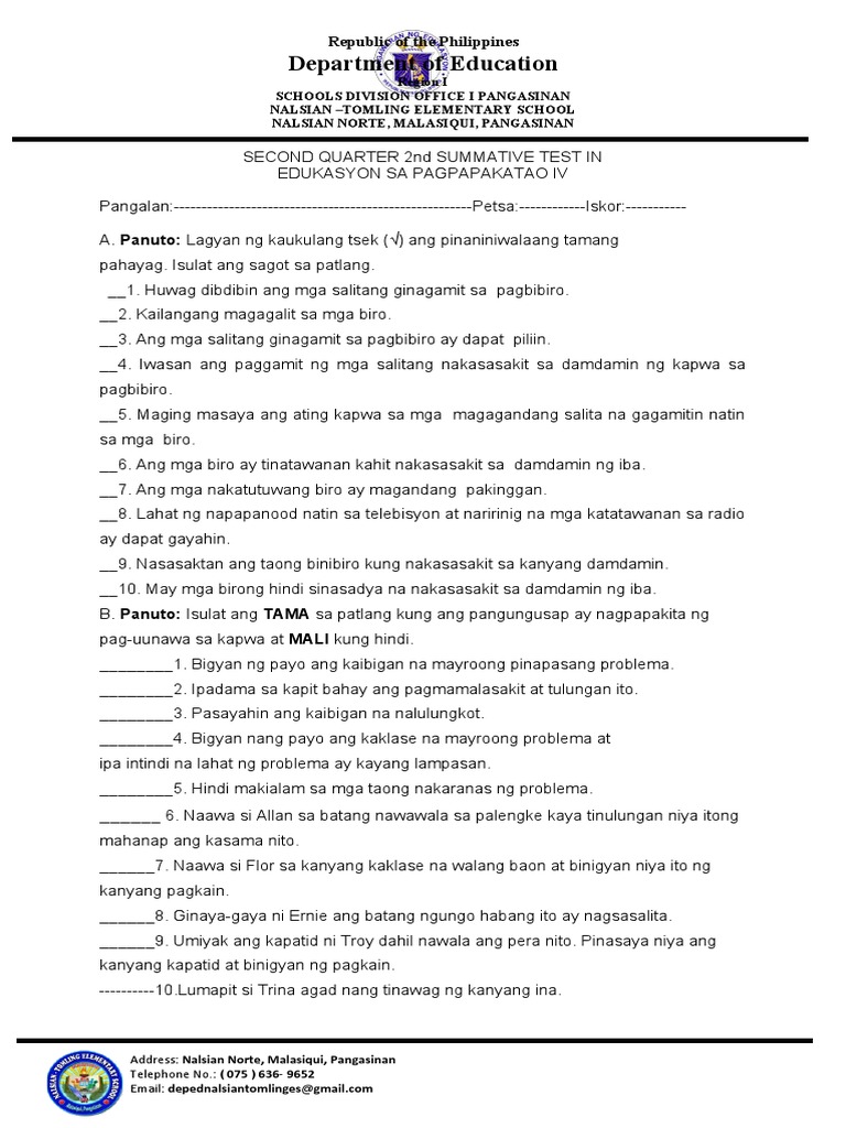 Summative Test No. 2 Esp | PDF