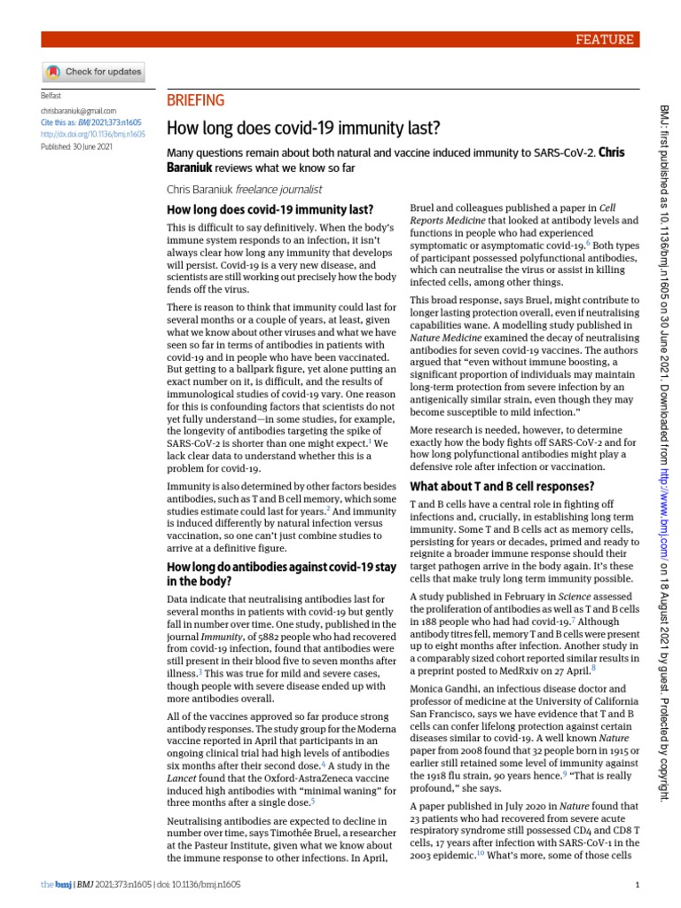 How Long Does Covid-19 Immunity Last?: Briefing | PDF | Infection ...