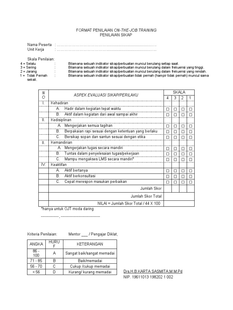 Format Penilaian CKS OJT 1 | PDF