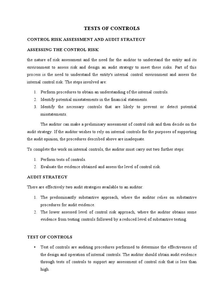 Tests of Controls: Control Risk Assessment and Audit Strategy Assessing ...