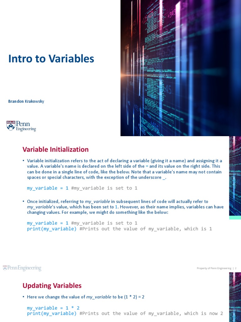 Intro To Variables Python | PDF