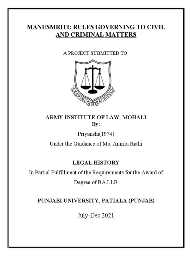 Manusmriti: Rules Governing To Civil and Criminal Matters: Army ...