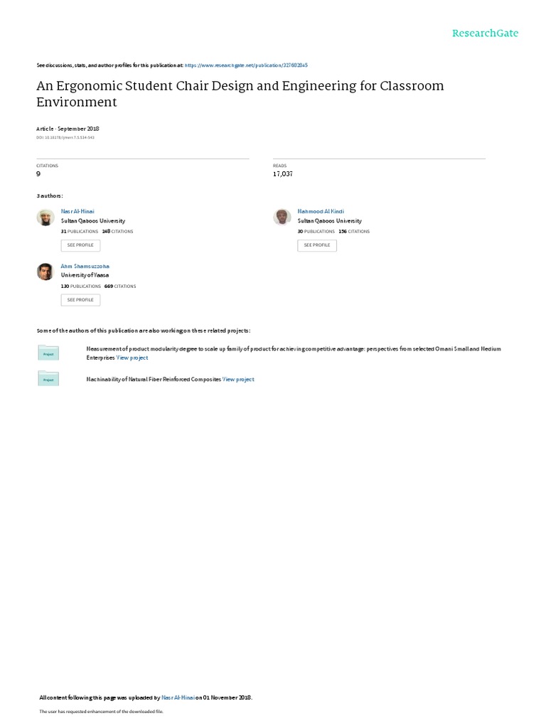 An Ergonomic Student Chair Design and Engineering For Classroom ...