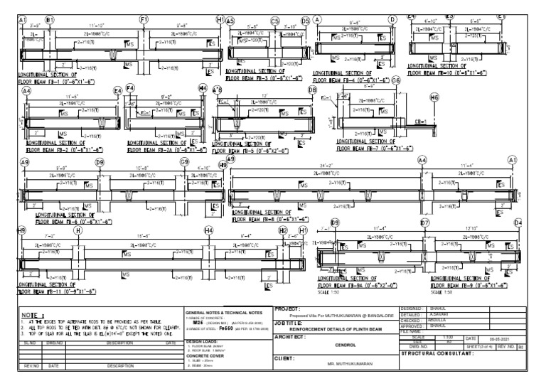 MUTHUKUMARAN VILLA - FIRST FLOOR BEAM Layout & Details - (R0) - 07-06-2021-3 OF 4 | PDF