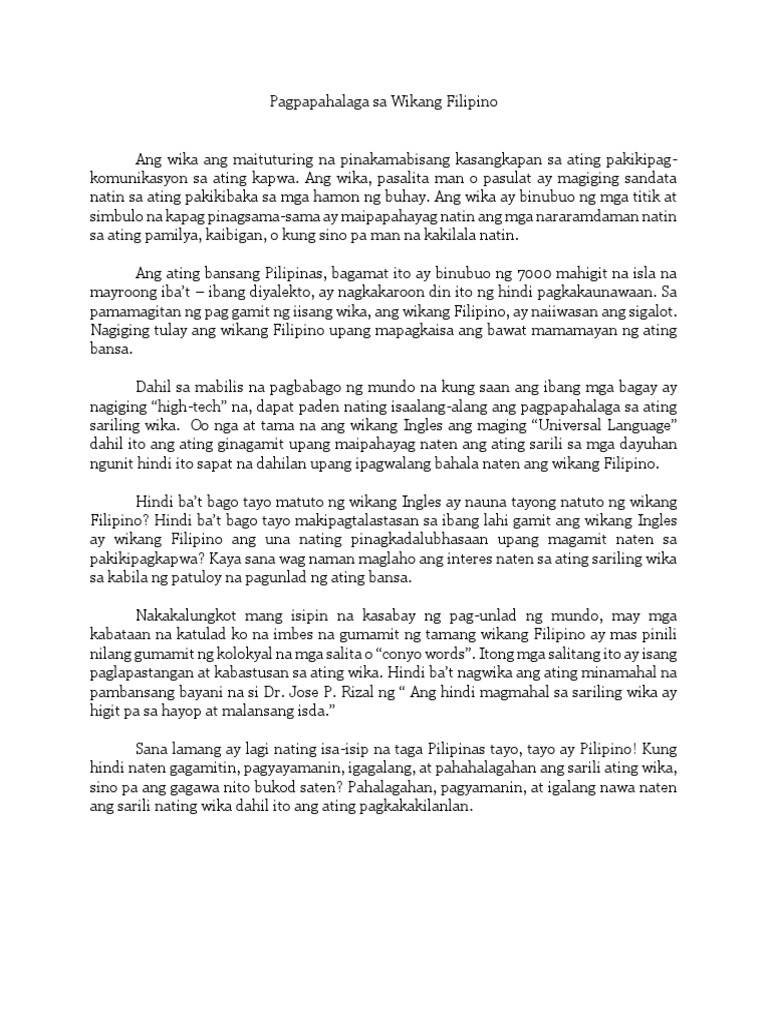 Pagpapahalaga Sa Wikang Filipino | PDF