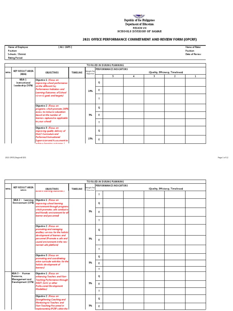 2021 Office Performance Commitment and Review Form (Opcrf) | Download ...