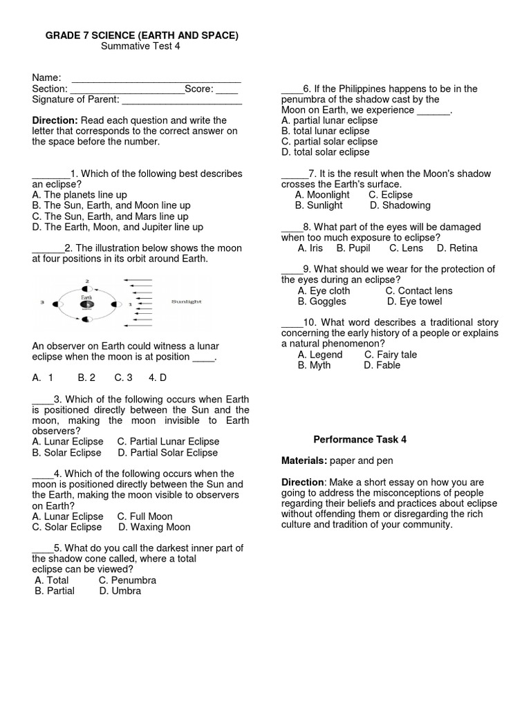 Grade 7 Science (Earth and Space) | PDF | Eclipse | Solar Eclipse
