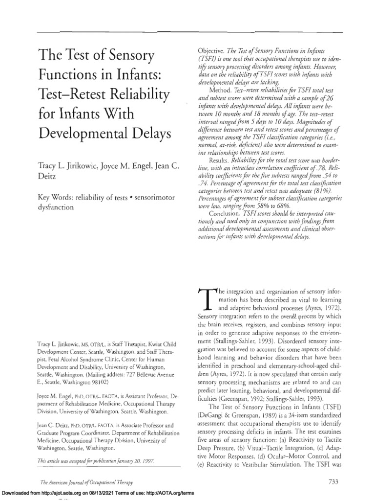 The Test of Sensory Functions in Infants: Test-Retest Reliability For ...
