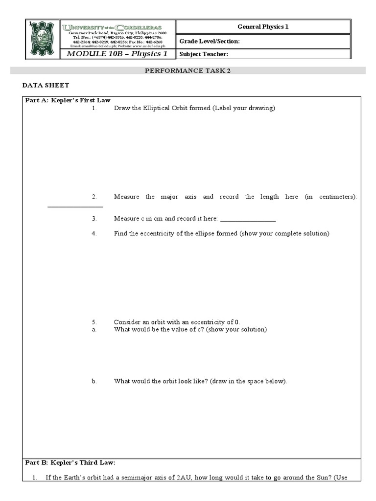 Data Sheet Physics 1 Module 10B | PDF | Orbit | Apsis