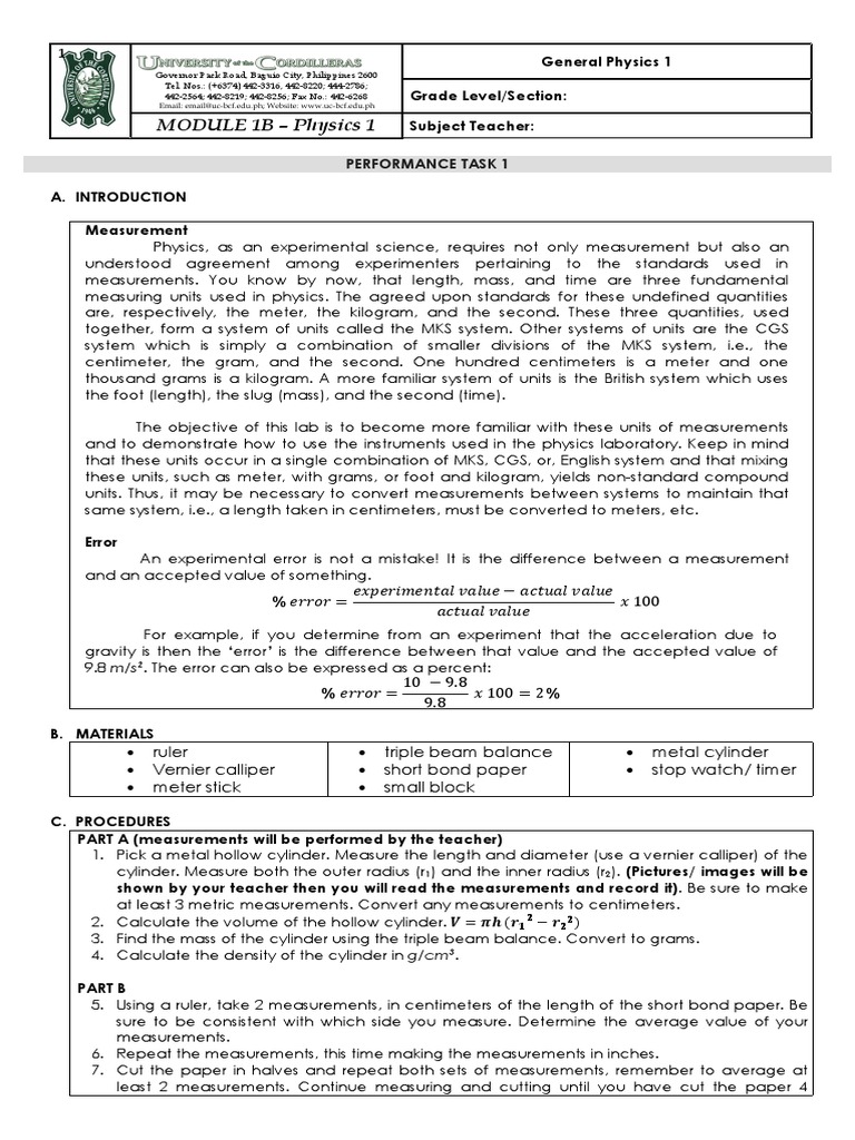 Module 1 - Laboratory Procedures | PDF | Measurement | Kilogram
