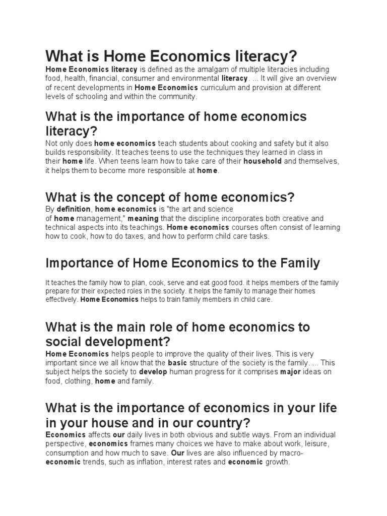 Home Economics Literacy | PDF | Food Processing | Home Economics