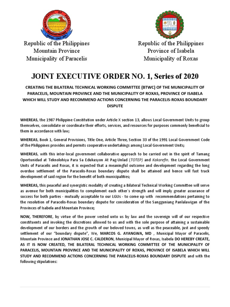 Joint Executive Order No. 1, Series of 2020 | PDF | Government | Social ...