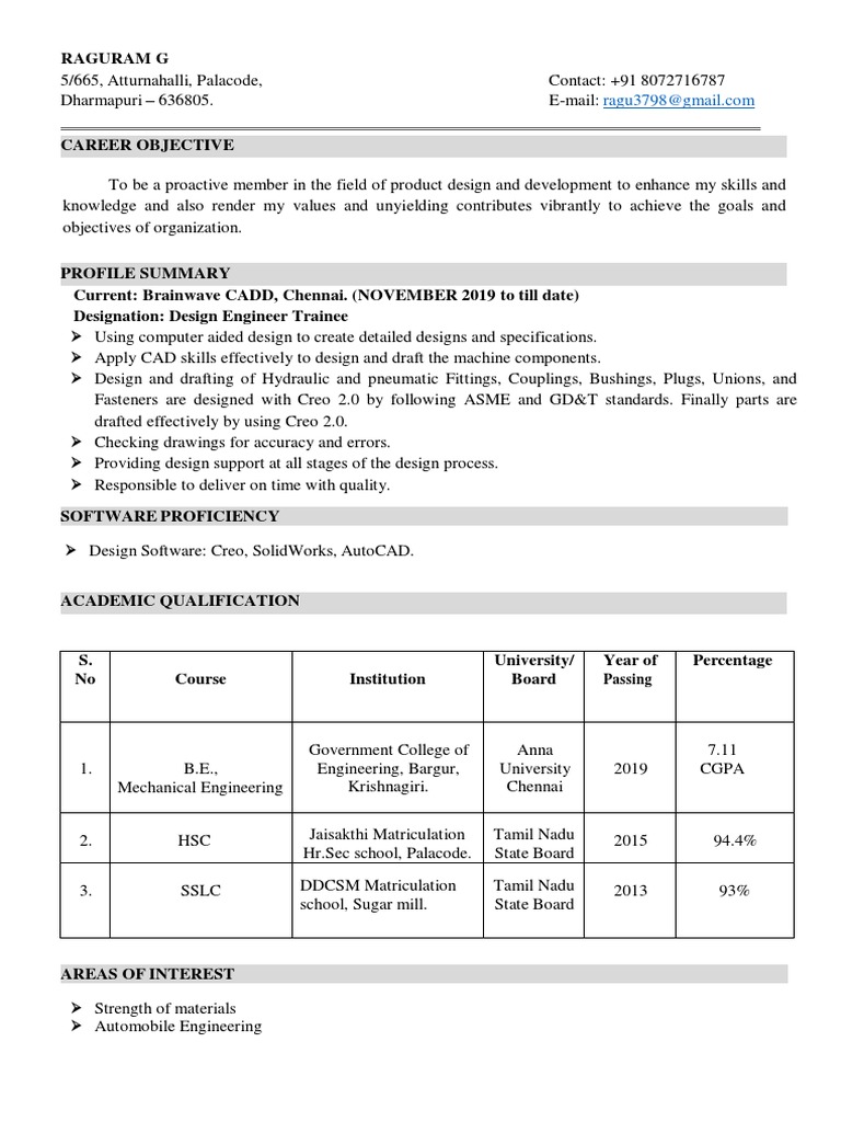 1625847069832resume Raguram | PDF | Computer Aided Design | Mechanical Engineering